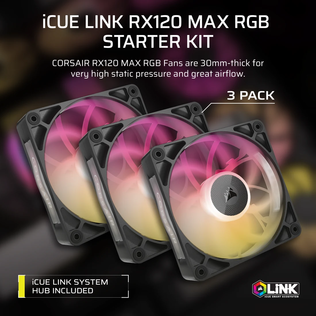 Buy Corsair iCUE LINK RX120 MAX RGB 120mm PWM Thick Fans Starter Kit ...