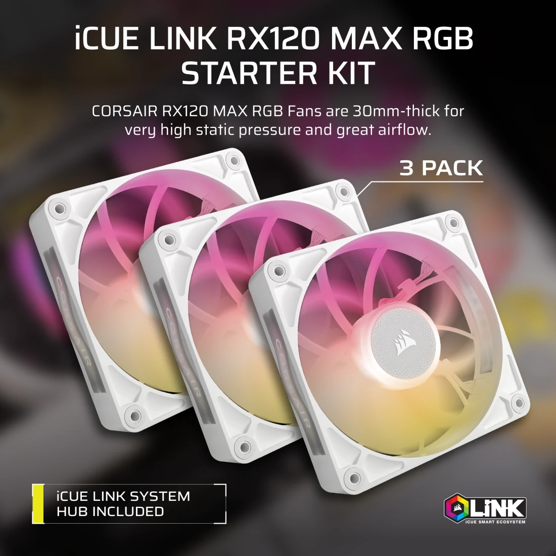 Buy Corsair iCUE LINK RX120 MAX RGB 120mm PWM Thick Fans Starter Kit ...