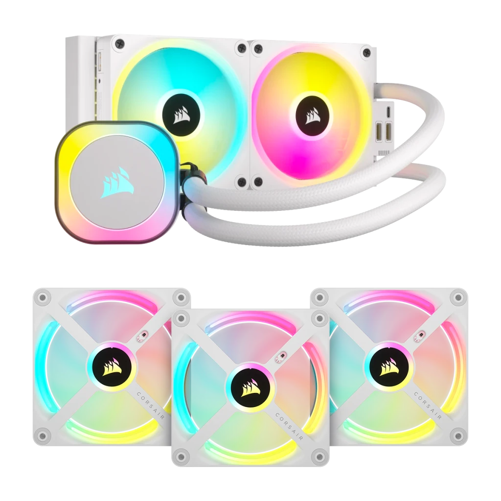 iCUE LINK H100i AIO Cooler White and QX120 Triple Fan Kit Bundle