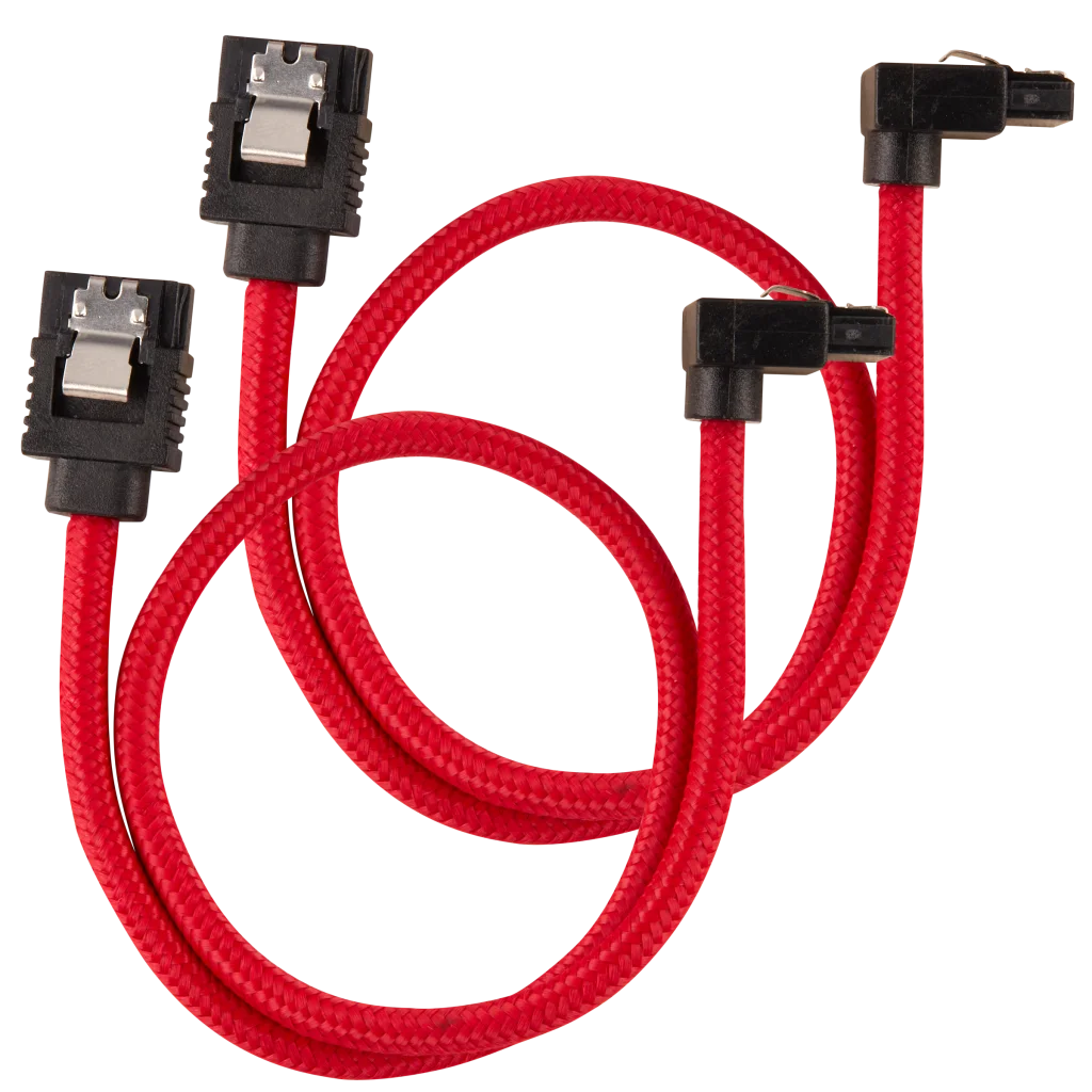Premium Sleeved SATA 6Gbps 30cm 90° Connector Cable — Red