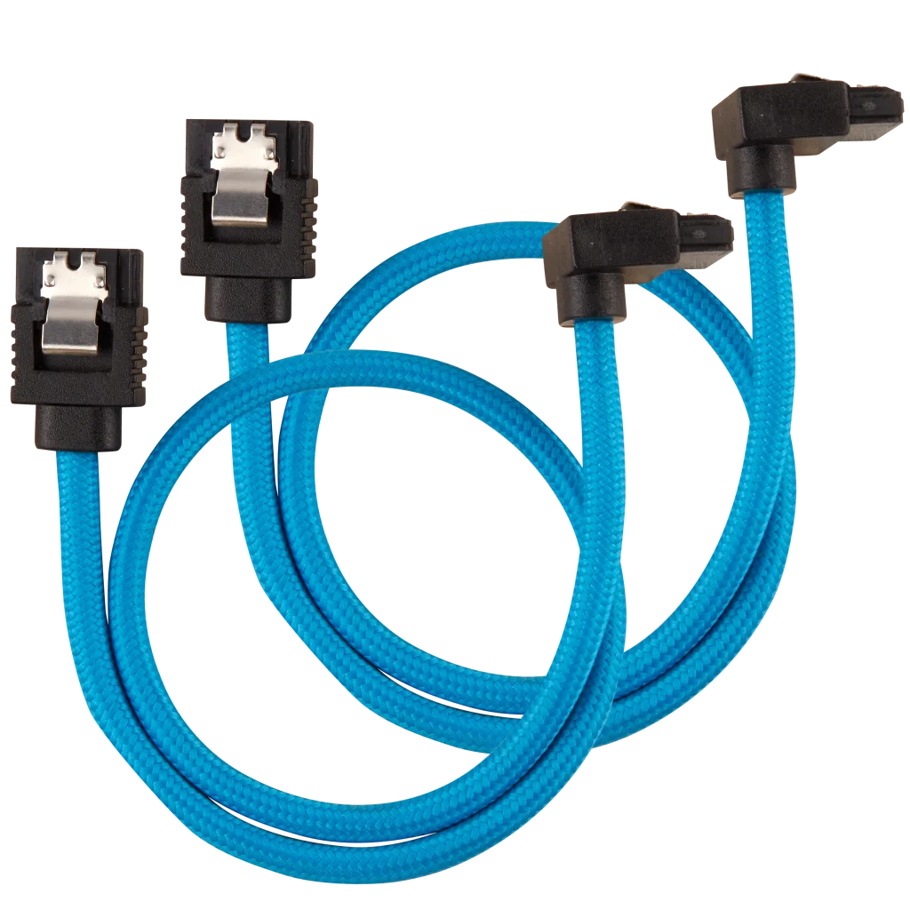 Premium Sleeved SATA 6Gbps 30cm 90° Connector Cable — Blue