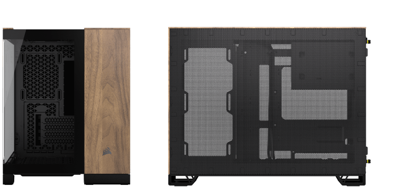 2500X Micro ATX Dual Chamber PC Case - Black/Walnut Wood