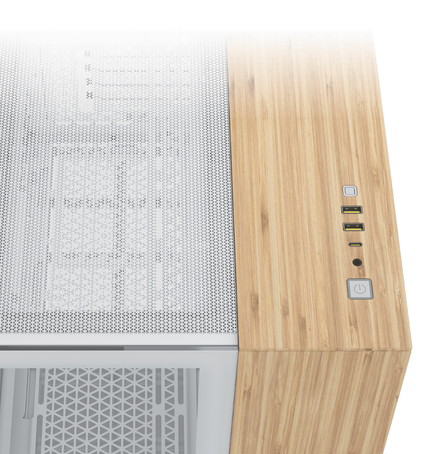 2500X Micro ATX Dual Chamber PC Case - White/Bamboo Wood