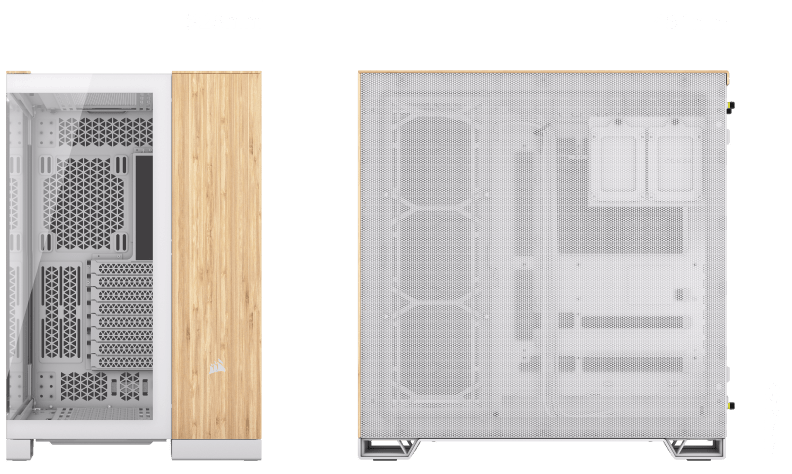 6500X Mid-Tower Dual Chamber PC Case - White/Bamboo Wood