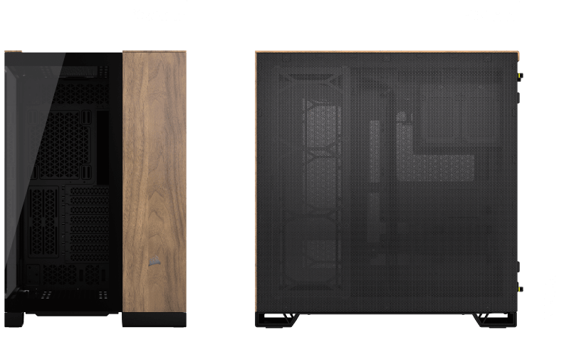 6500X Mid-Tower Dual Chamber PC Case - Black/Walnut Wood
