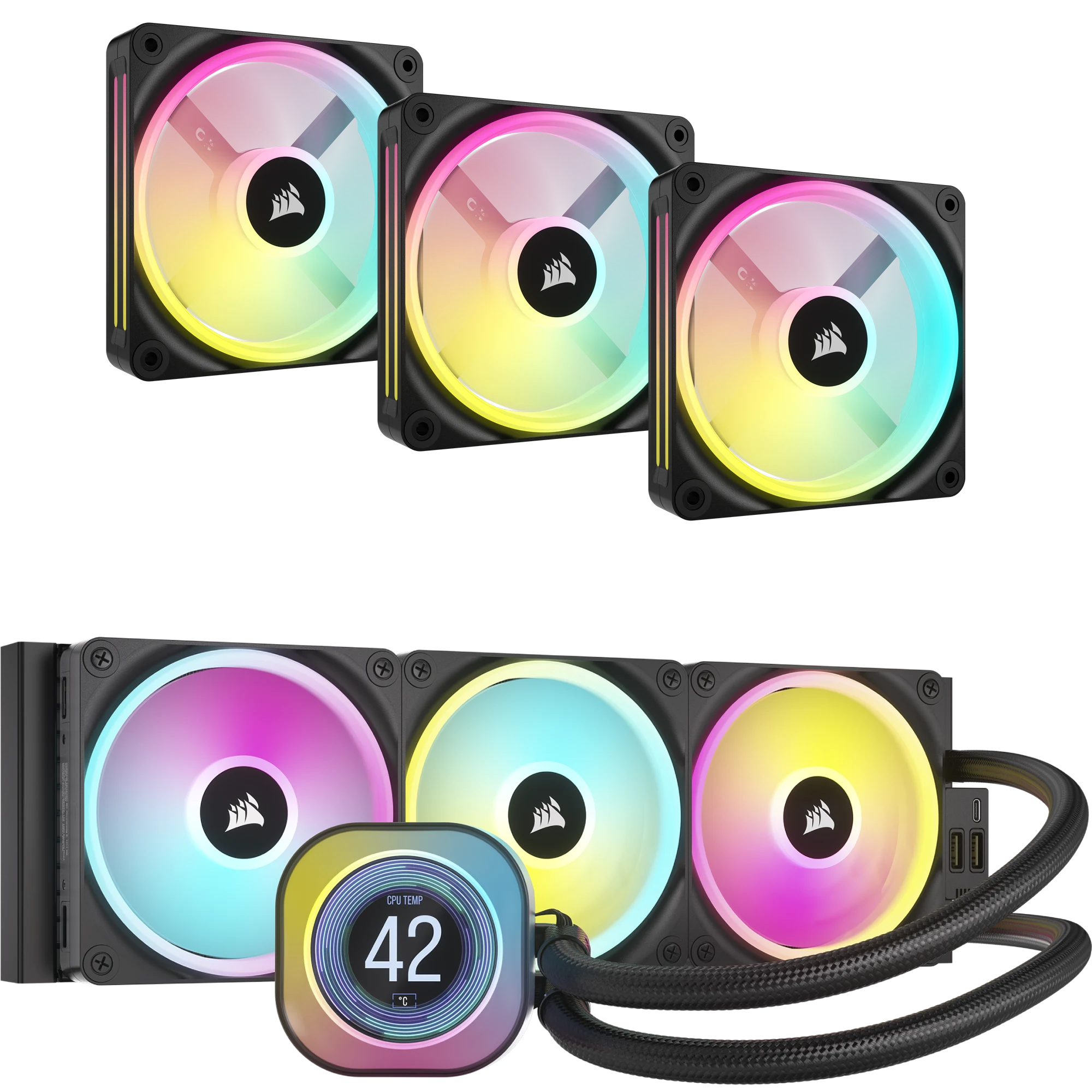 iCUE LINK H150i AIO Cooler - Black and QX120 Triple Fan Kit Bundle